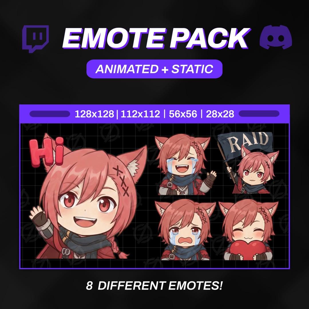 Animated G'raha Tia Emotes | 8 FFXIV Miqo'te Gifs for Twitch, Kick ...