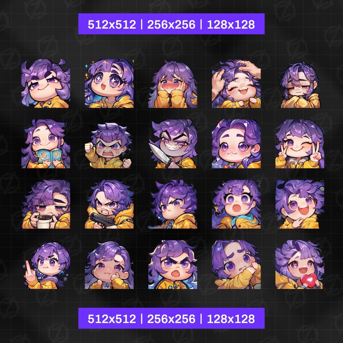 20 Twitch Emotes Purple Girl - Set, Bundle, Pack, Stickers, Discord ...