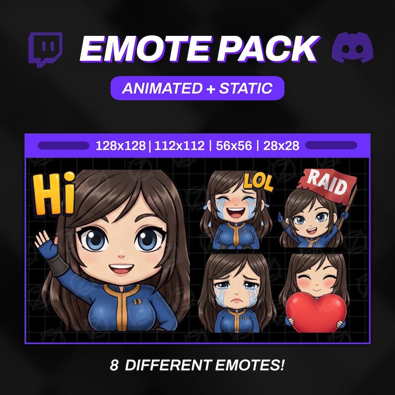 Animated Fallout Emotes | 8 Lucy Waifu Gifs for Twitch, Kick, Discord ...