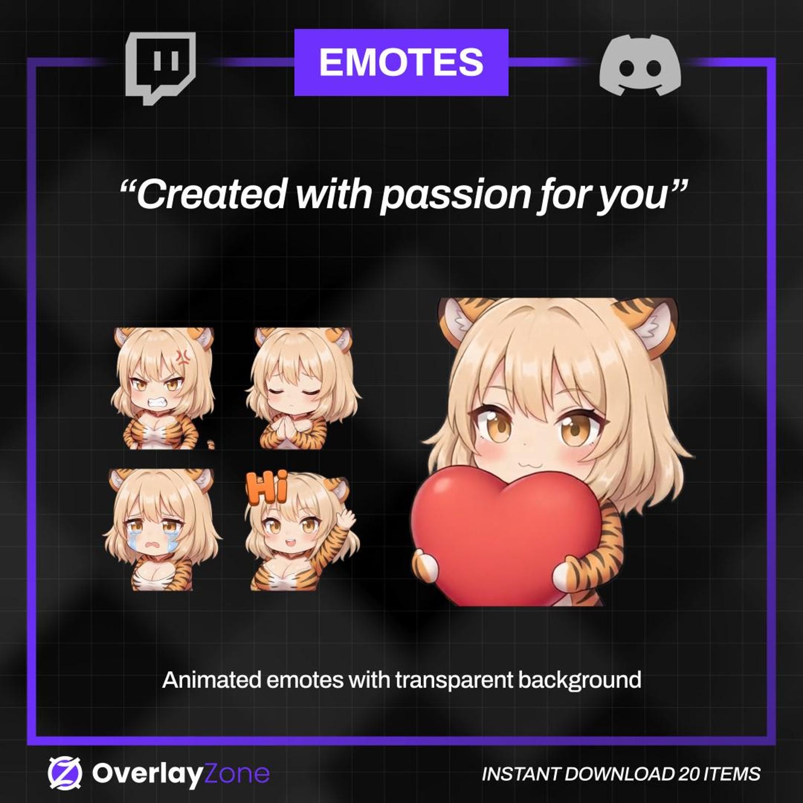 Animated Tiger Girl Emotes | 8 Spicy Waifu Gifs for Twitch, Kick ...