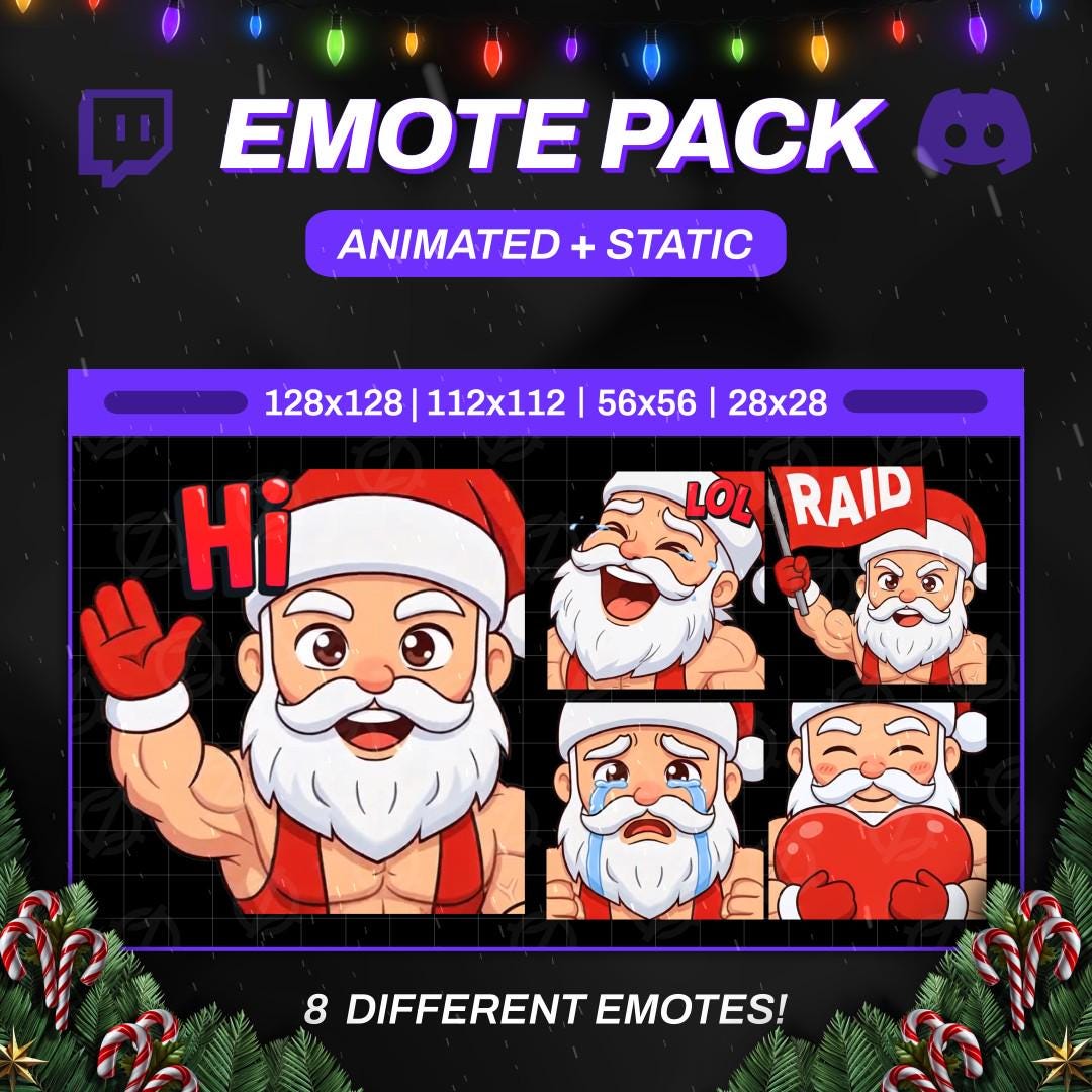Animated Buff Santa Emotes | 8 Christmas Gifs for Twitch, Kick, Discord ...