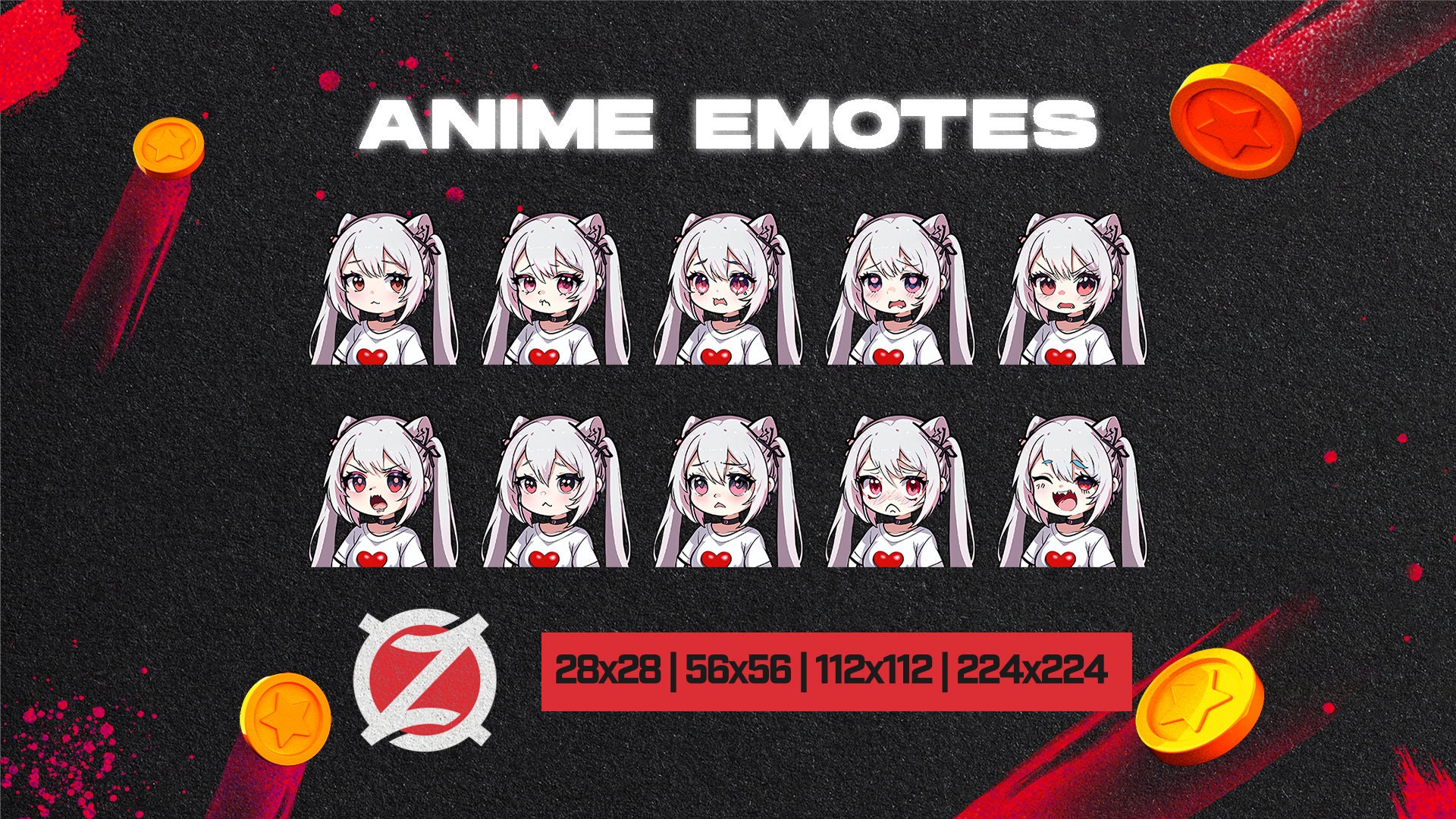 Anime Girl Emotes 14 Different Faces | Twitch/discord/youtube / Custom ...