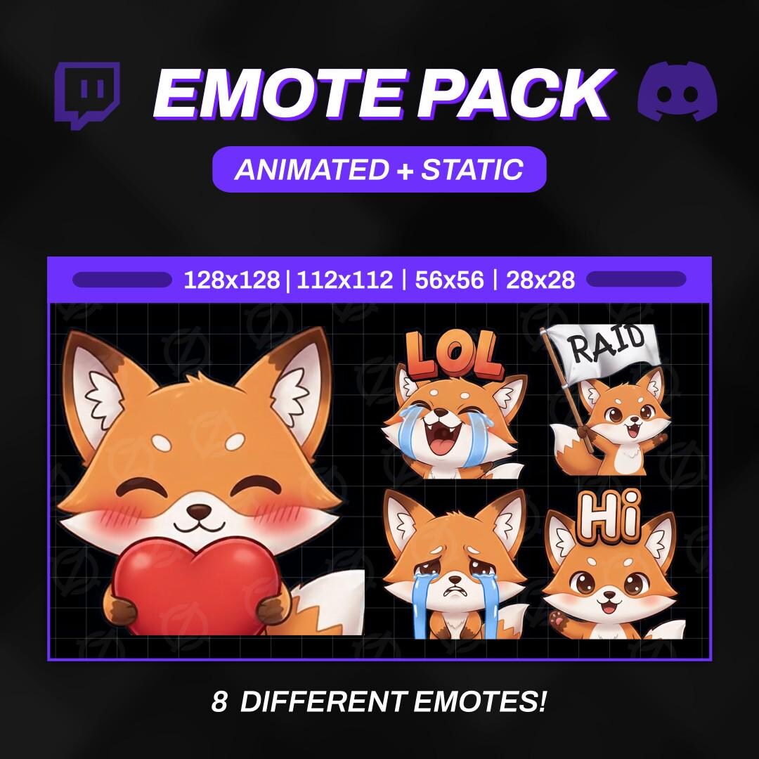 Foxy Animated Emotes Pack | 8 Kawaii Fox Gifs for Twitch, Discord ...