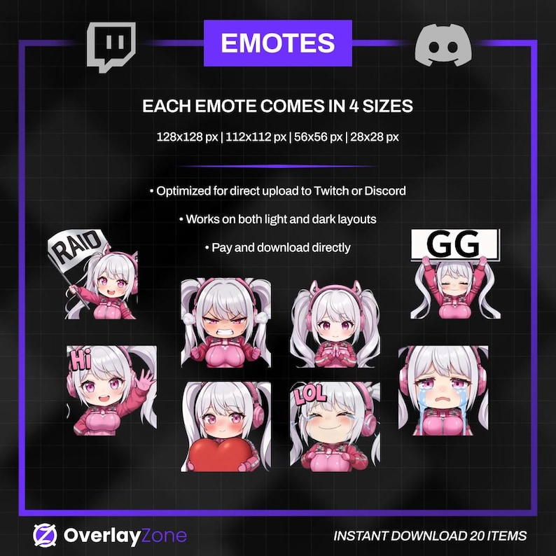 Spicy Pink Gamer Girl Emotes | 8 Gacha Waifu Gifs for Twitch Kick ...
