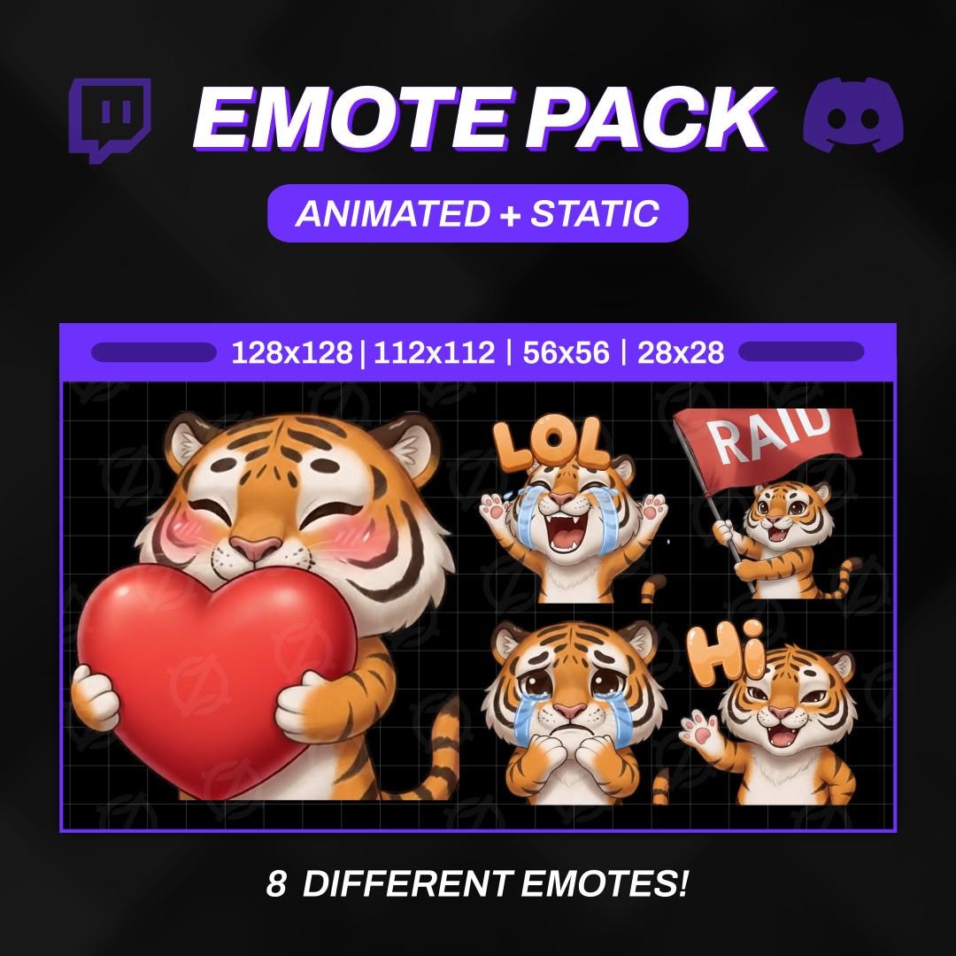 Animated Tiger Emotes Pack | 8 Cute Tiger Gifs for Twitch, Discord ...