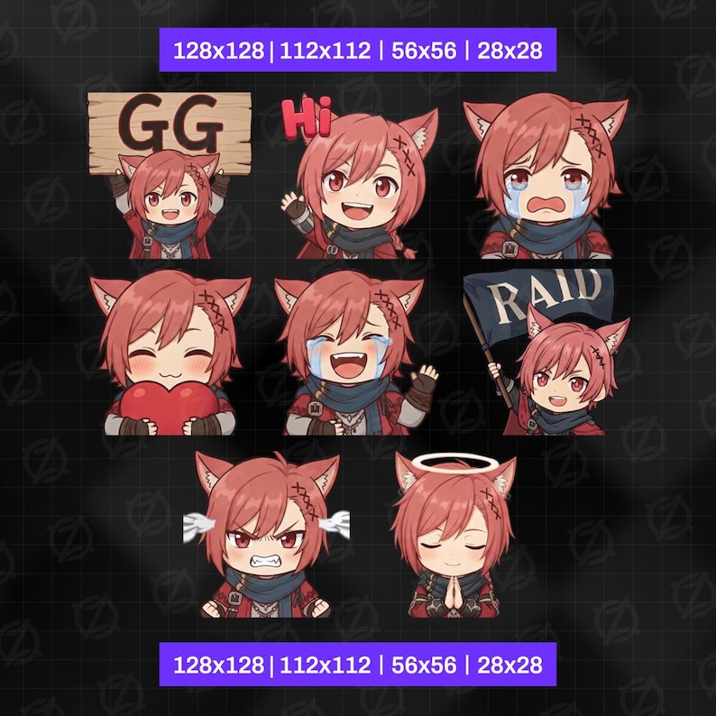 Animated G'raha Tia Emotes | 8 FFXIV Miqo'te Gifs for Twitch, Kick ...