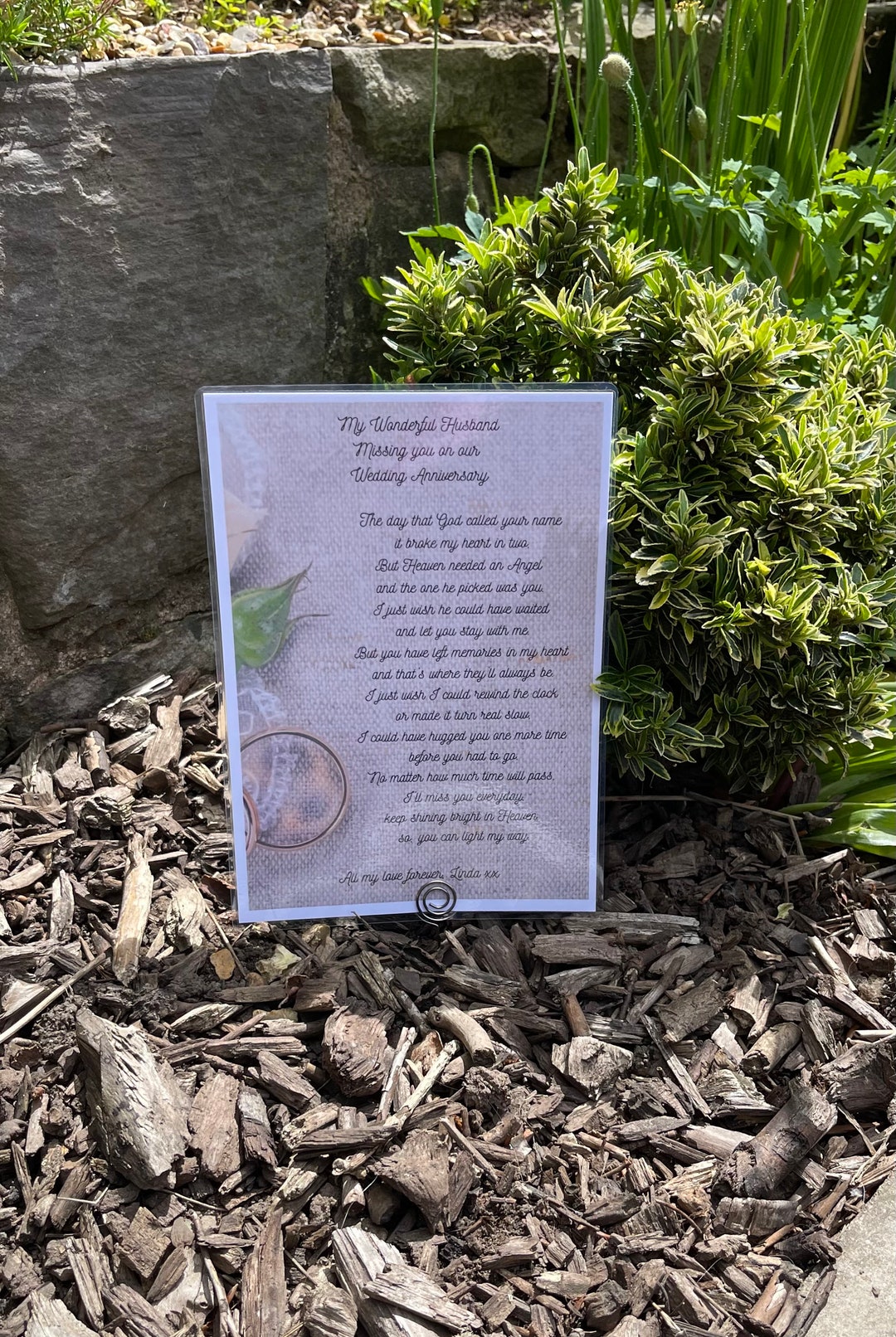 Wedding Anniversary in Heaven, Personalised Grave Marker, Husband in ...