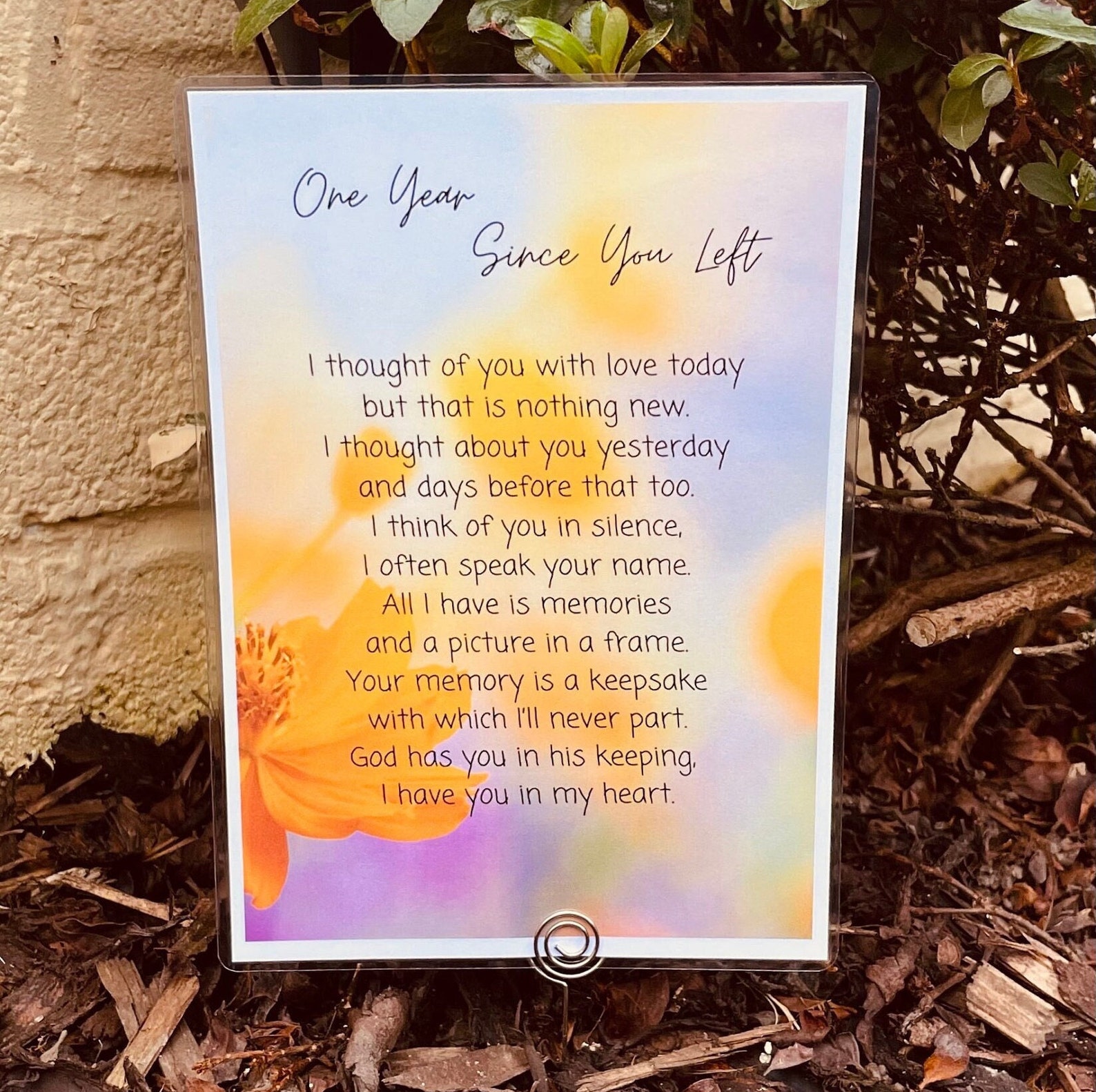 One Year Death Anniversary Grief Keepsake Card One Year Since | Etsy UK