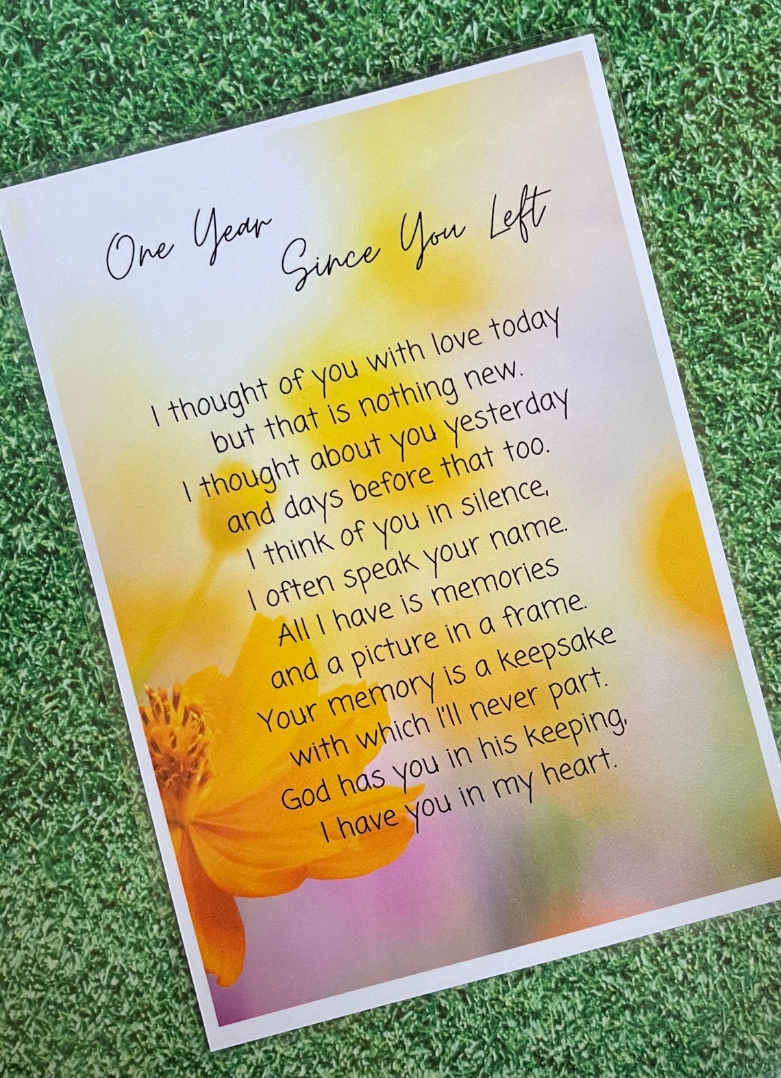 One Year Death Anniversary Grief Keepsake Card, One Year Since You Left ...