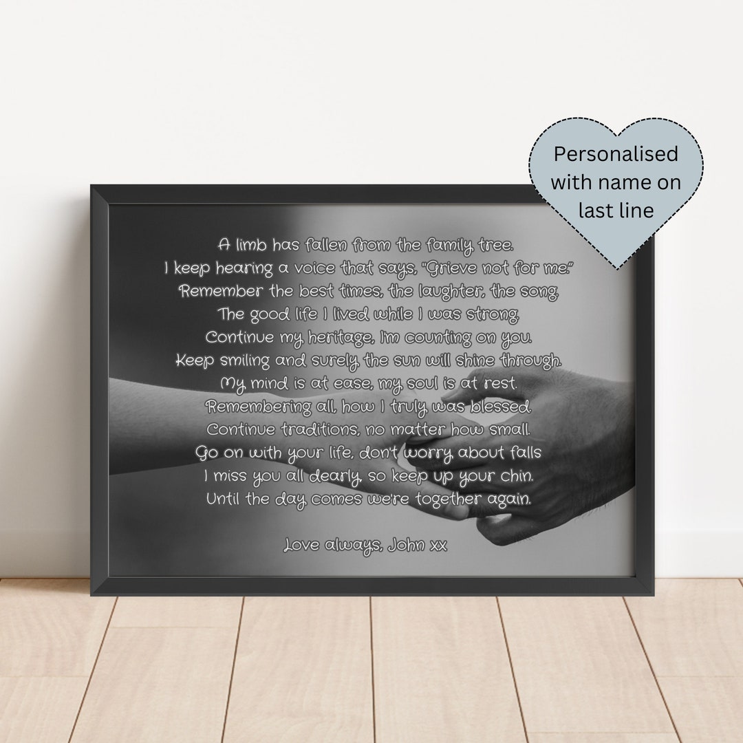 Personalised Memorial Poem Fallen Limb Framed A4 Print, Sympathy ...