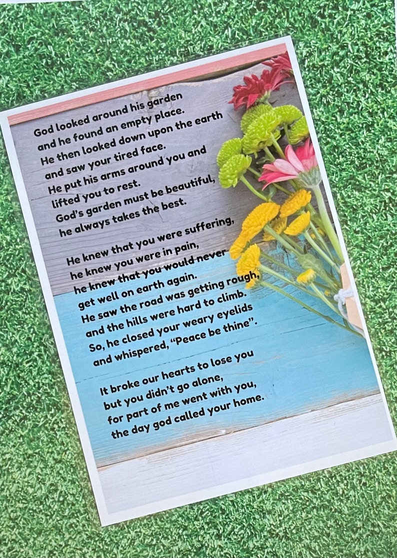 Religious Graveside Memorial Poem Card God Looked Around His | Etsy