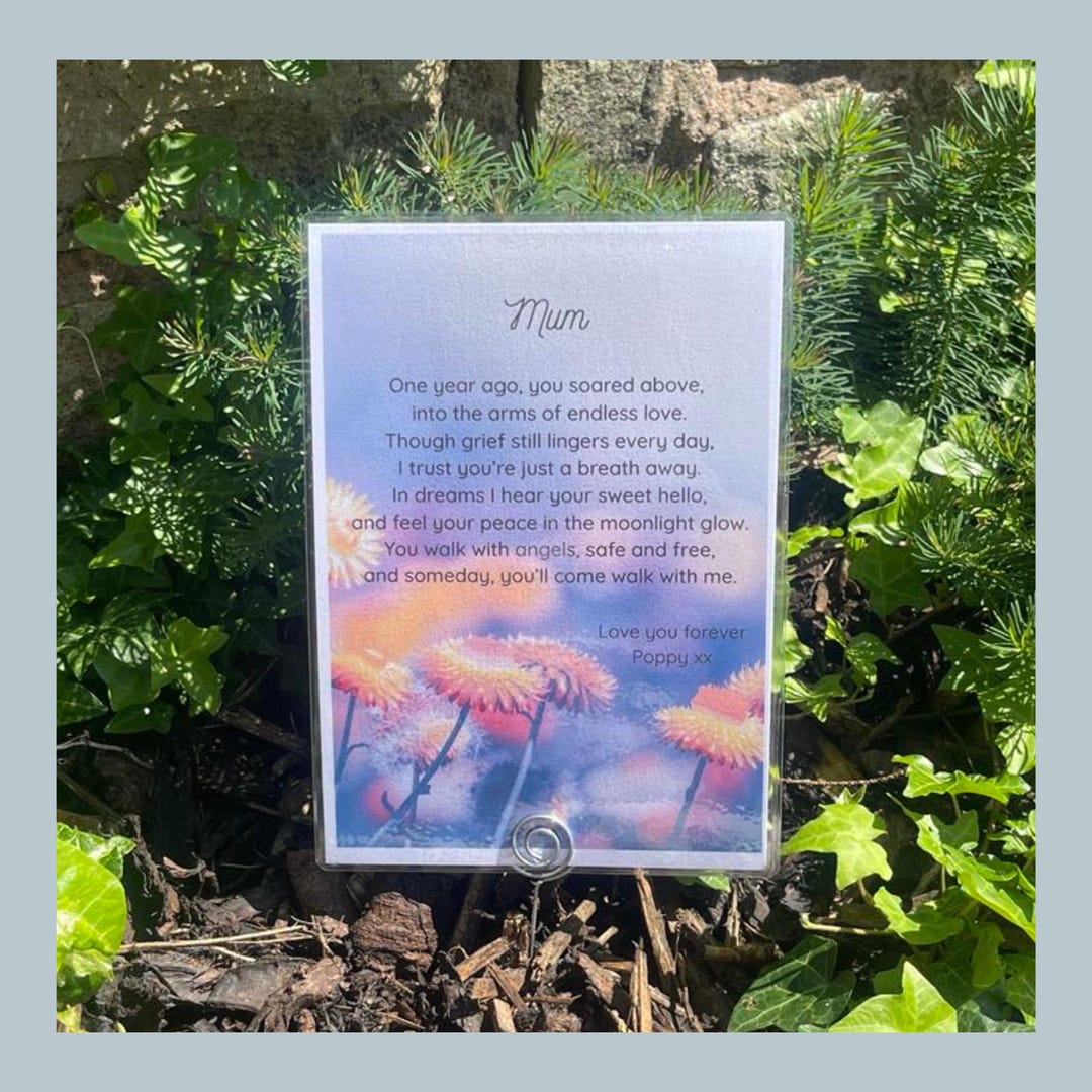 Personalized Memorial Grave Card: One Year Anniversary Poem, Laminated ...