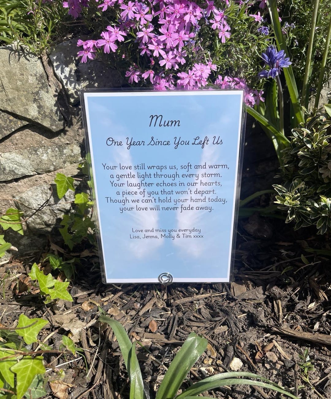 Personalized Memorial Poem Card, Graveside Keepsake, One Year ...