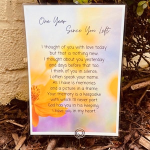 One Year Death Anniversary Grief Keepsake Card One Year Since | Etsy UK