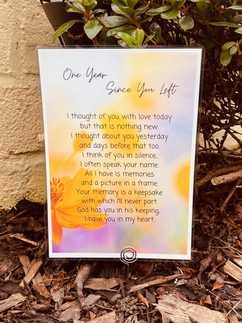 One Year Death Anniversary Grief Keepsake Card One Year Since | Etsy UK