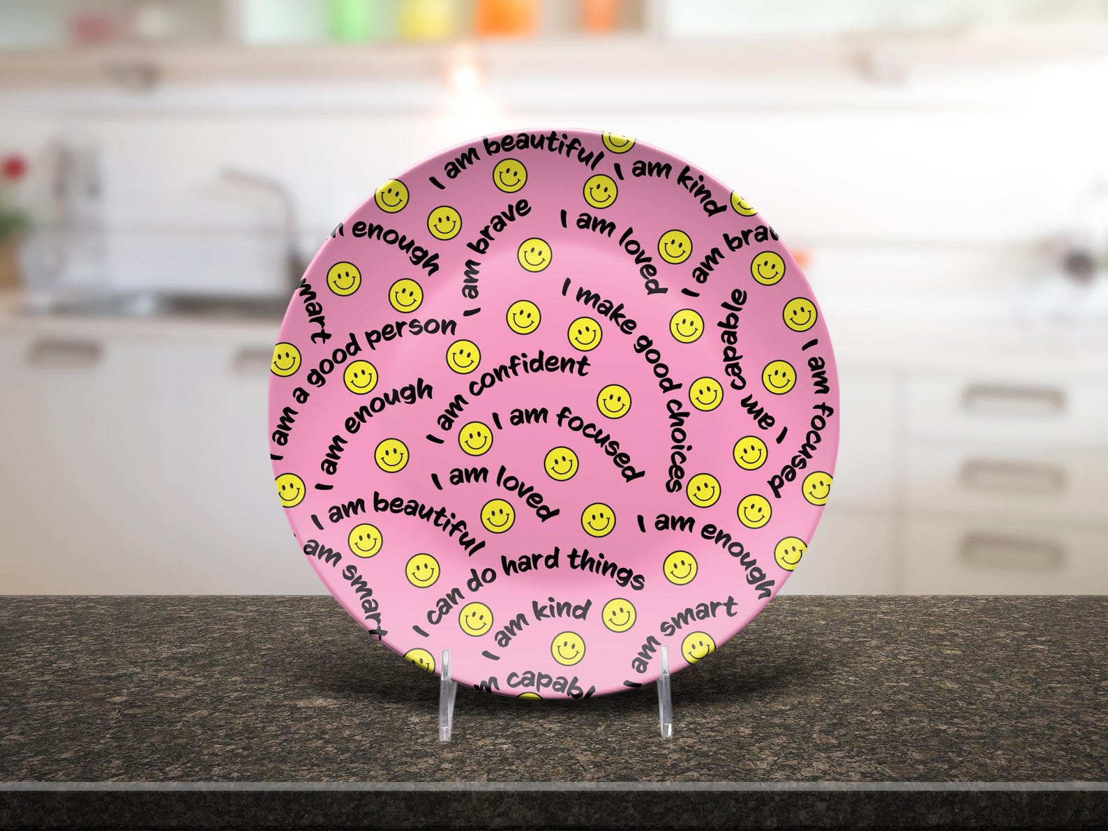 Smiley Face Affirmations Plate, Happy Face Plate, Emoji Plate, Daily ...