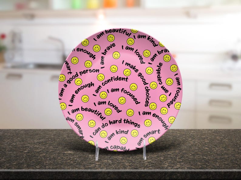 Smiley Face Affirmations Plate, Happy Face Plate, Emoji Plate, Daily ...