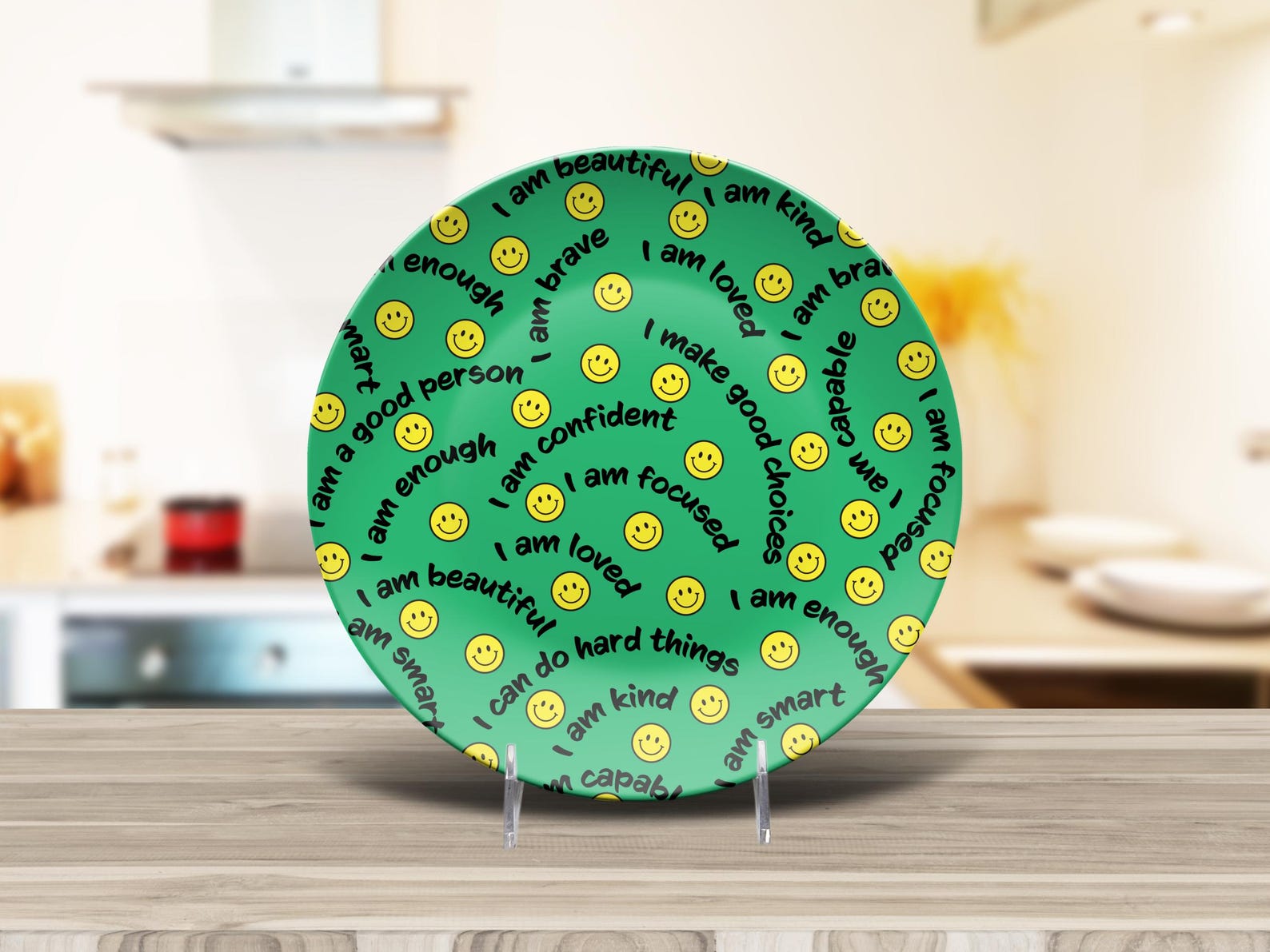 Smiley Face Affirmations Plate, Happy Face Plate, Emoji Plate, Daily ...