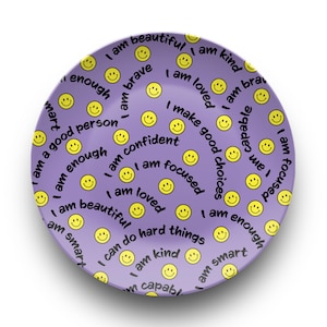 Smiley Face Affirmations Plate, Happy Face Plate, Emoji Plate, Daily ...
