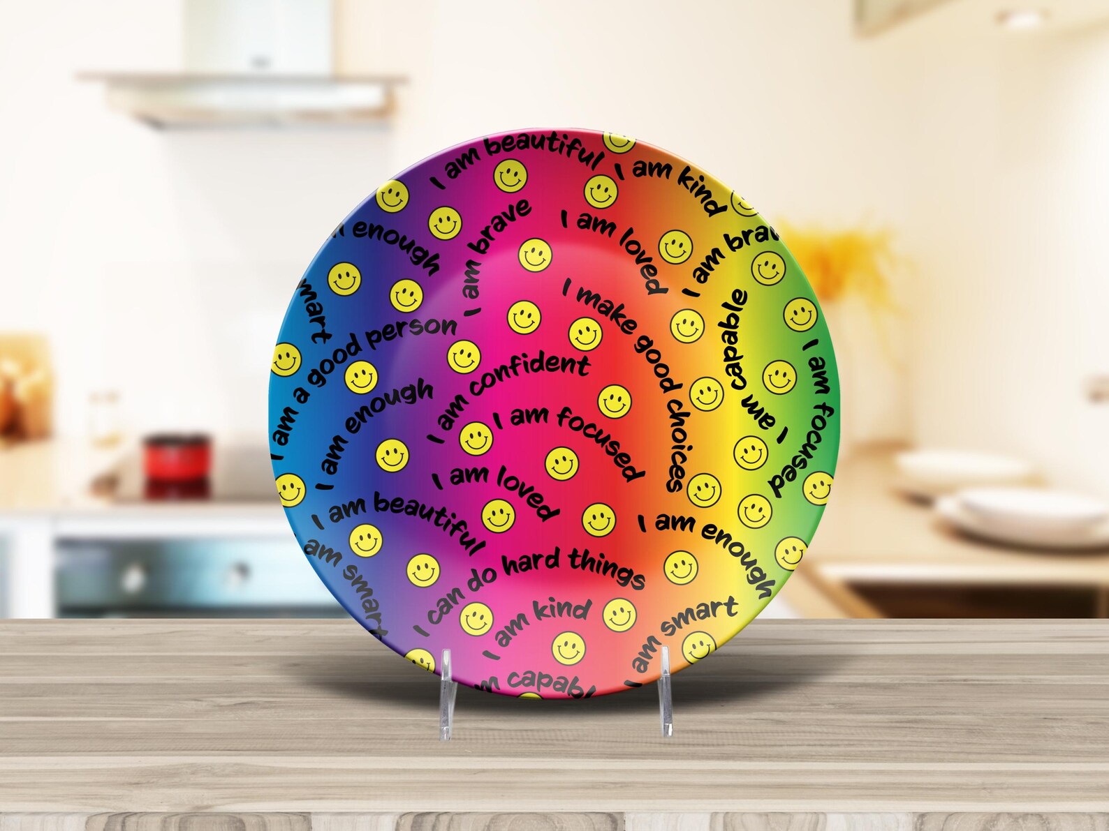 Smiley Face Affirmations Plate, Happy Face Plate, Emoji Plate, Daily ...