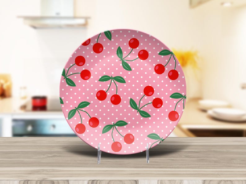 Cherry Delight Dinner Plate, Retro Picnic Decor, USA Made - Etsy