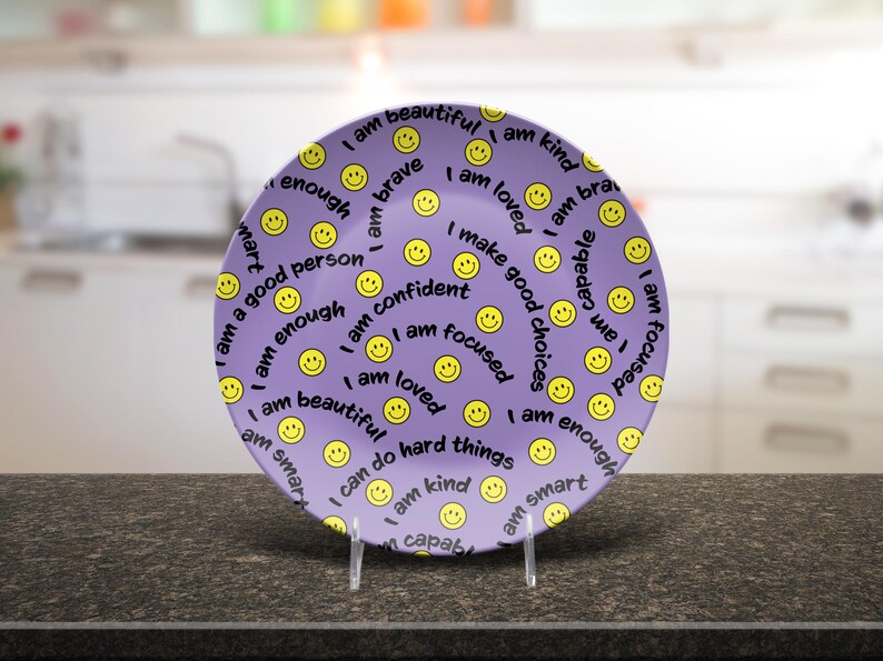 Smiley Face Affirmations Plate, Happy Face Plate, Emoji Plate, Daily ...