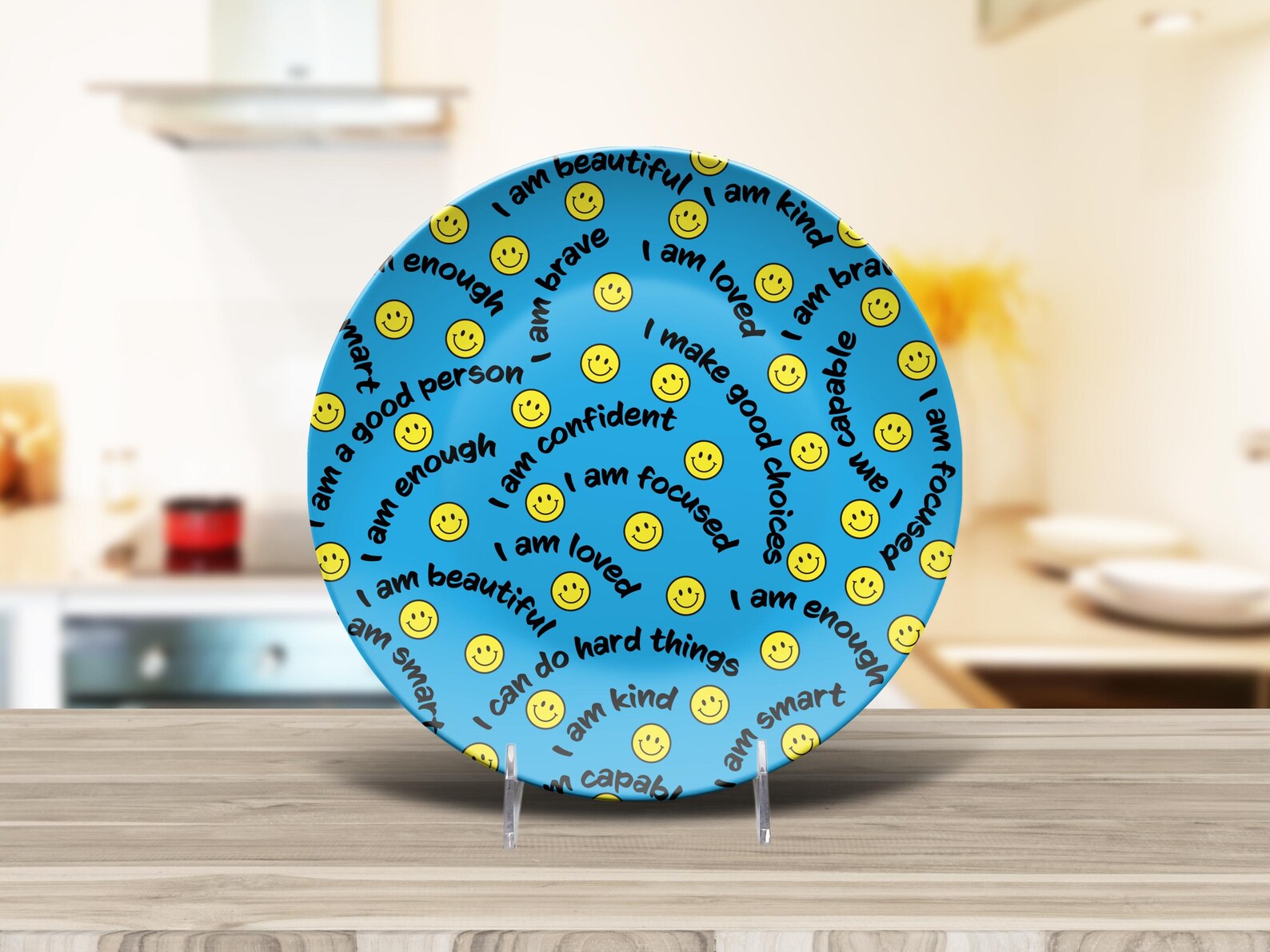 Smiley Face Affirmations Plate, Happy Face Plate, Emoji Plate, Daily ...