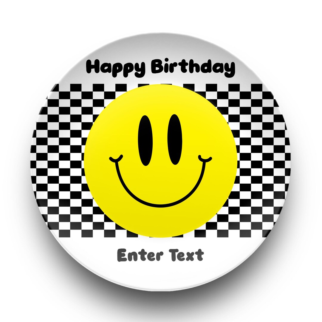 Personalized Checkered Smiley Face Plate, Checkered Plate, Checkered ...