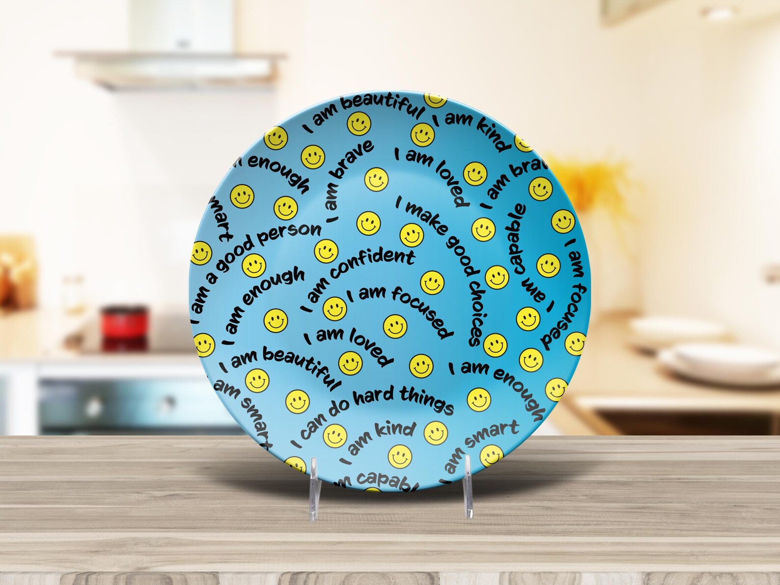 Smiley Face Affirmations Plate, Happy Face Plate, Emoji Plate, Daily ...