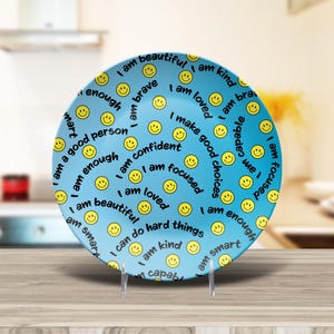 Smiley Face Affirmations Plate, Happy Face Plate, Emoji Plate, Daily ...