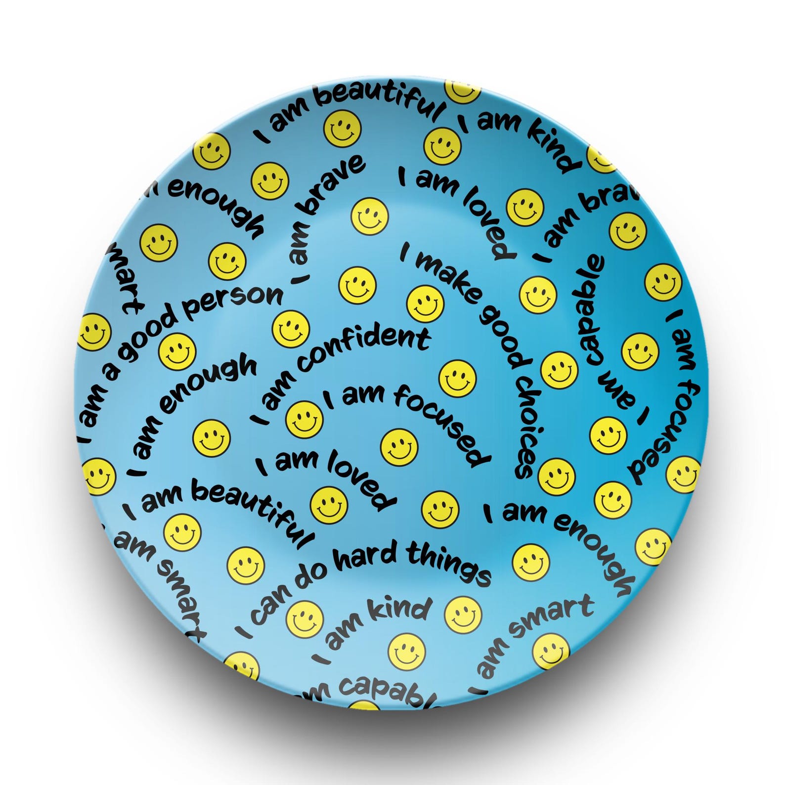 Smiley Face Affirmations Plate, Happy Face Plate, Emoji Plate, Daily ...
