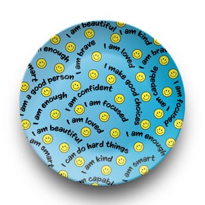 Smiley Face Affirmations Plate, Happy Face Plate, Emoji Plate, Daily ...