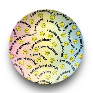 Smiley Face Affirmations Plate, Happy Face Plate, Emoji Plate, Daily ...