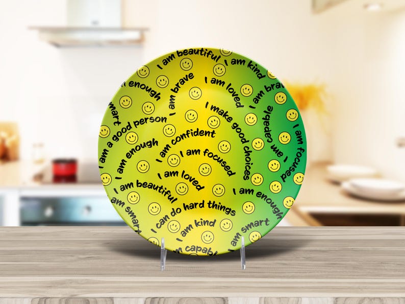 Smiley Face Affirmations Plate, Happy Face Plate, Emoji Plate, Daily ...