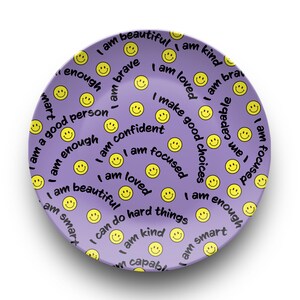 Smiley Face Affirmations Plate, Happy Face Plate, Emoji Plate, Daily ...