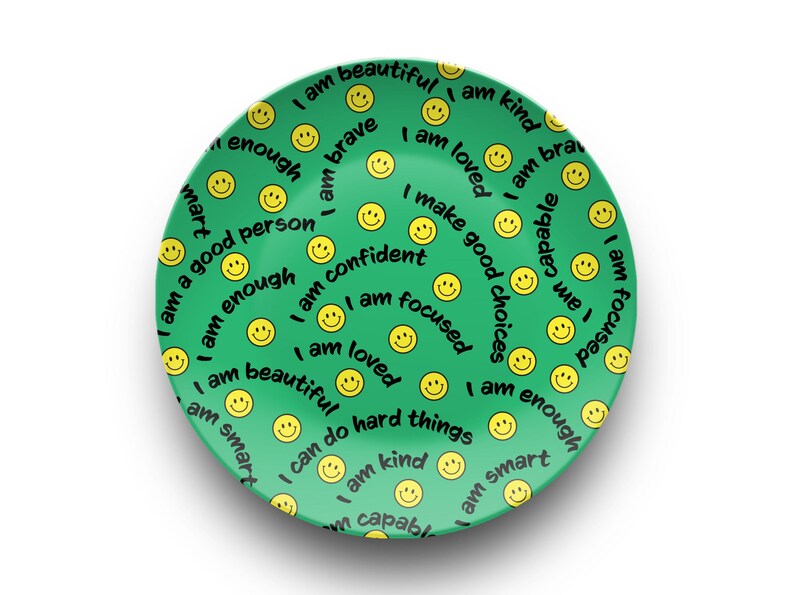Smiley Face Affirmations Plate, Happy Face Plate, Emoji Plate, Daily ...