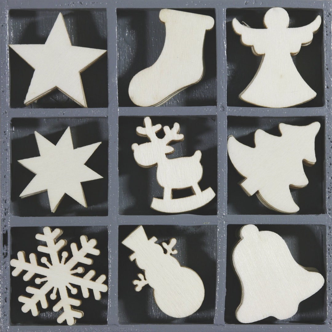 Christmas (5) Laser Cut Wooden Ornament Box, Motif Size Approx. 3 Cm ...