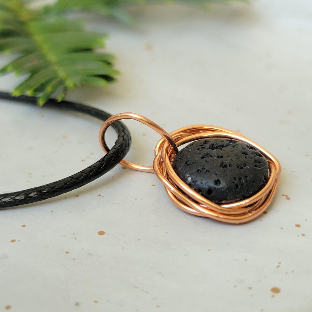 Lava Bead Diffuser Necklace, Copper Wire Wrapped Lava Bead Pendant, Boho Copper Necklace ...