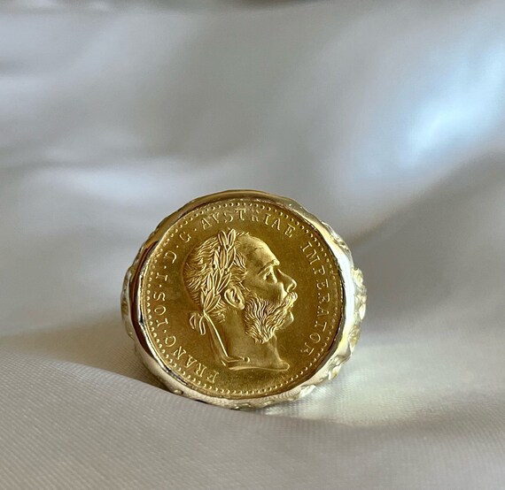 22k Half Sovereign Signet Gold COIN RING for MEN 14k Yellow - Etsy