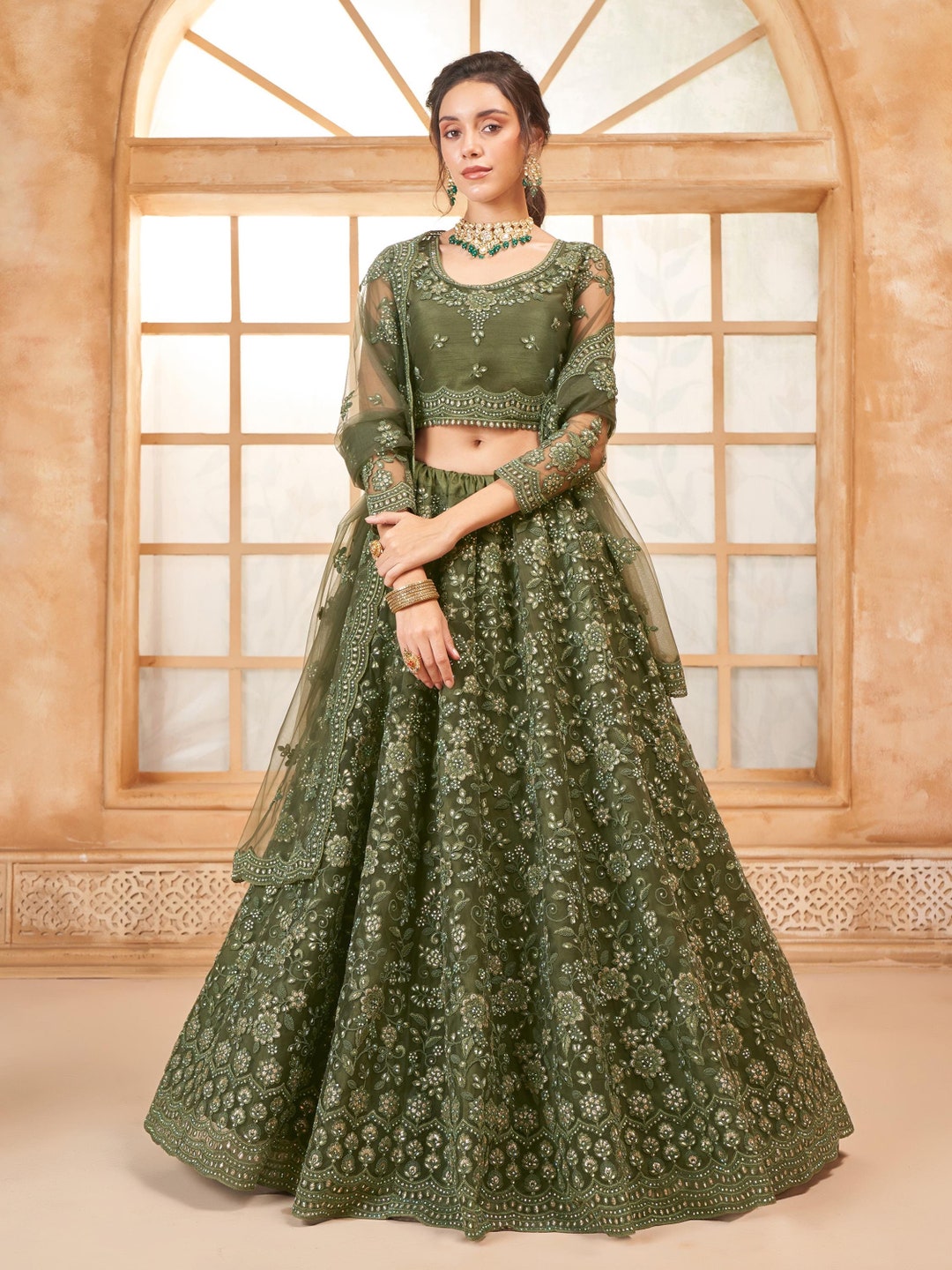 Indian Bridal Lehenga Choli, Cording Thread Stone Work, Net Fabric - Etsy