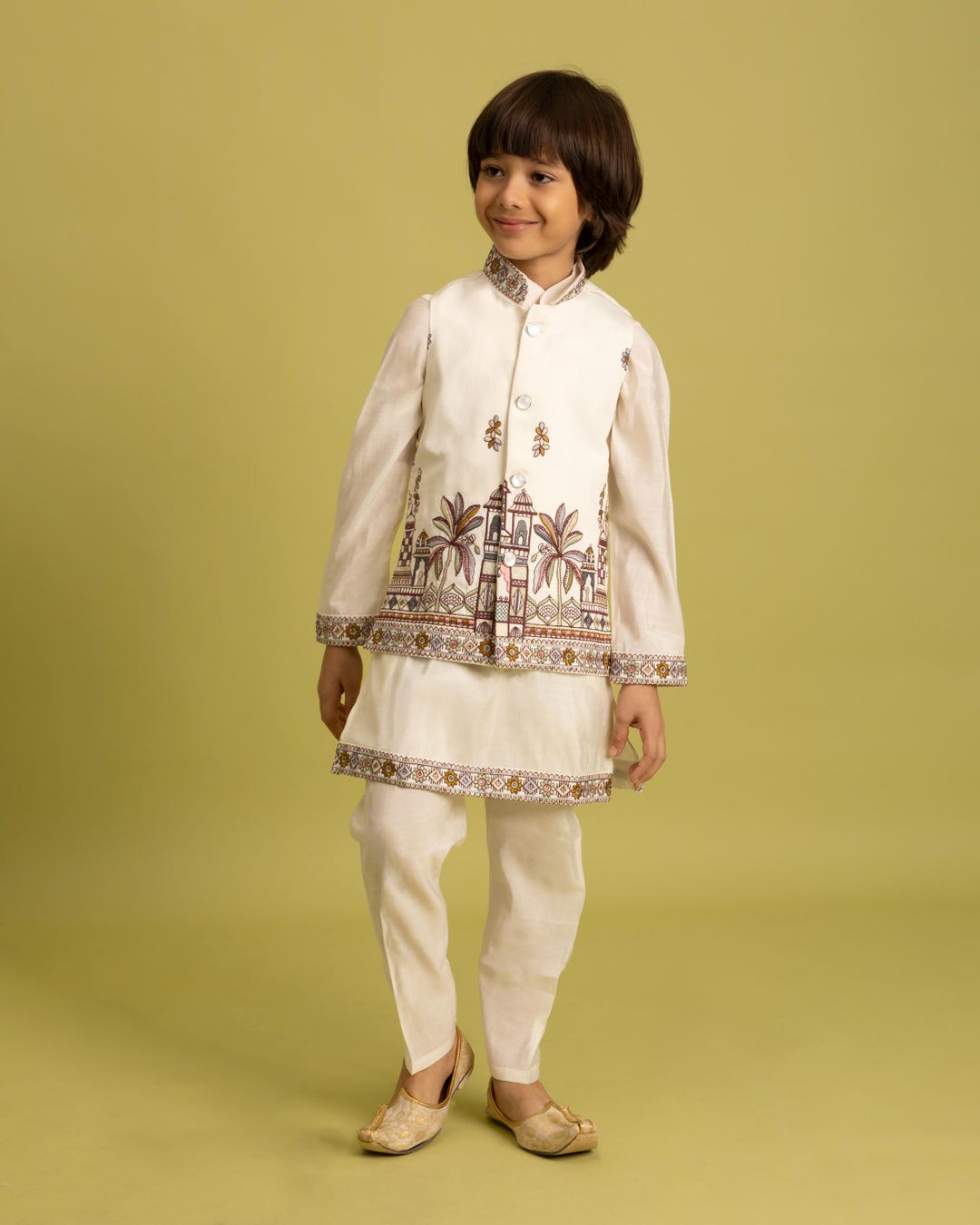 Embroidered White Silk Kurta Pajama With Koti: Boys Indian Outfit - Etsy