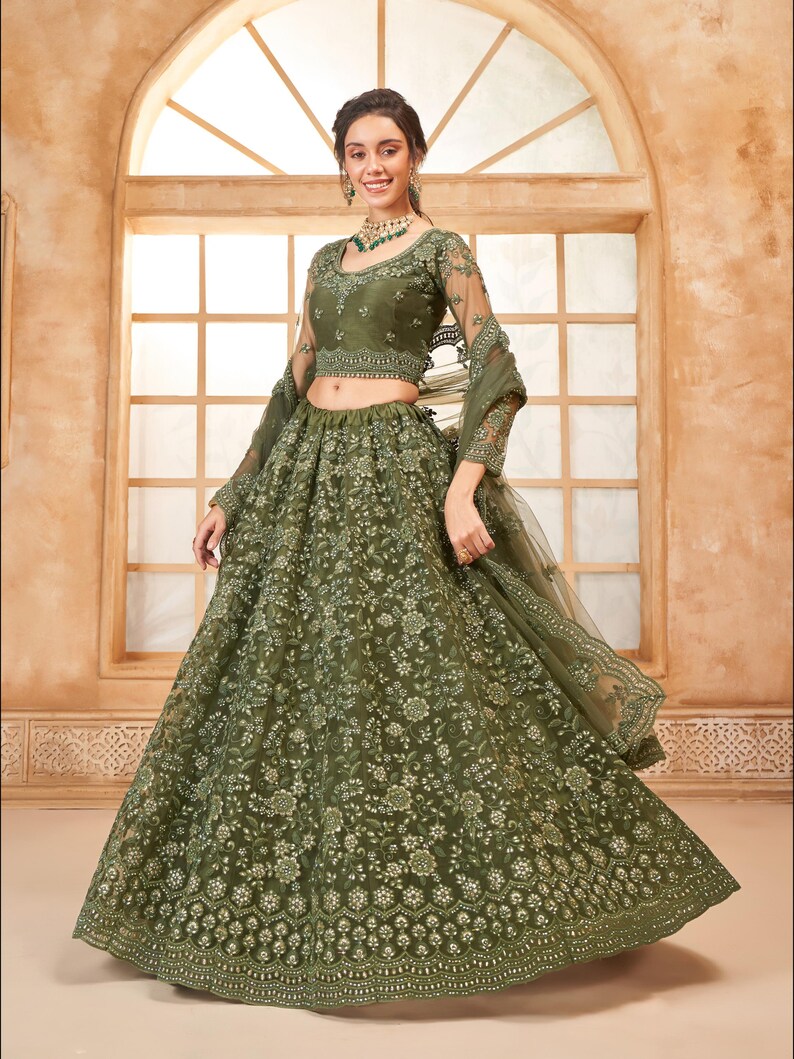 Indian Bridal Lehenga Choli, Cording Thread Stone Work, Net Fabric - Etsy