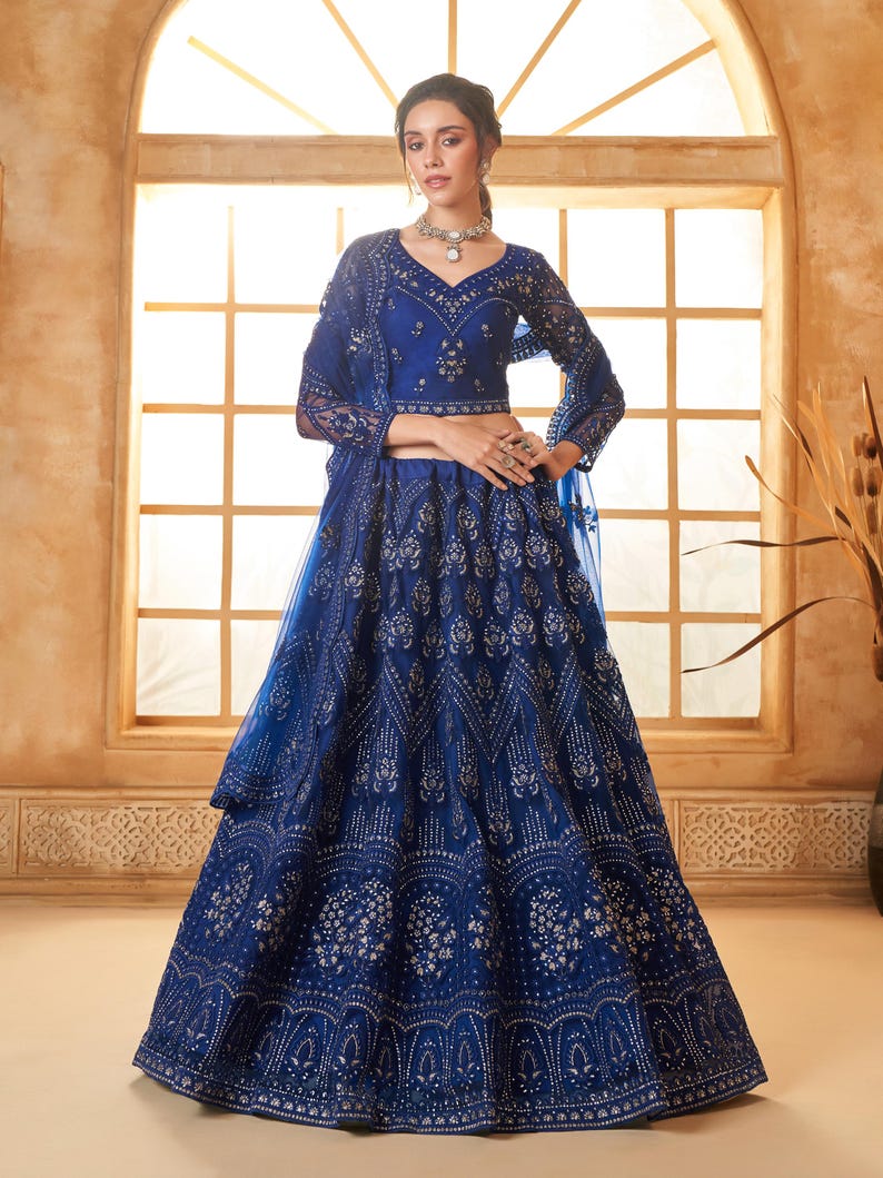 Luxurious Royal Blue Designer Lehenga Choli With Intricate Embroidery ...