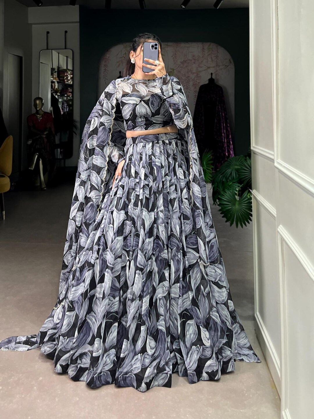 Printed Tabby Silk Lehenga Choli Set: Indian Party Wear - Etsy