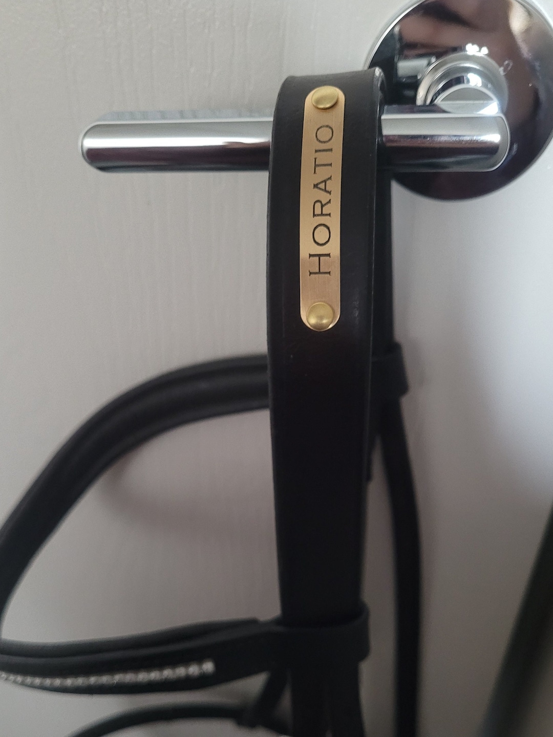 BRIDLE NAME PLATE Engraved Brushed Brass Bridle Crown Name Plate, 2 1/2 ...