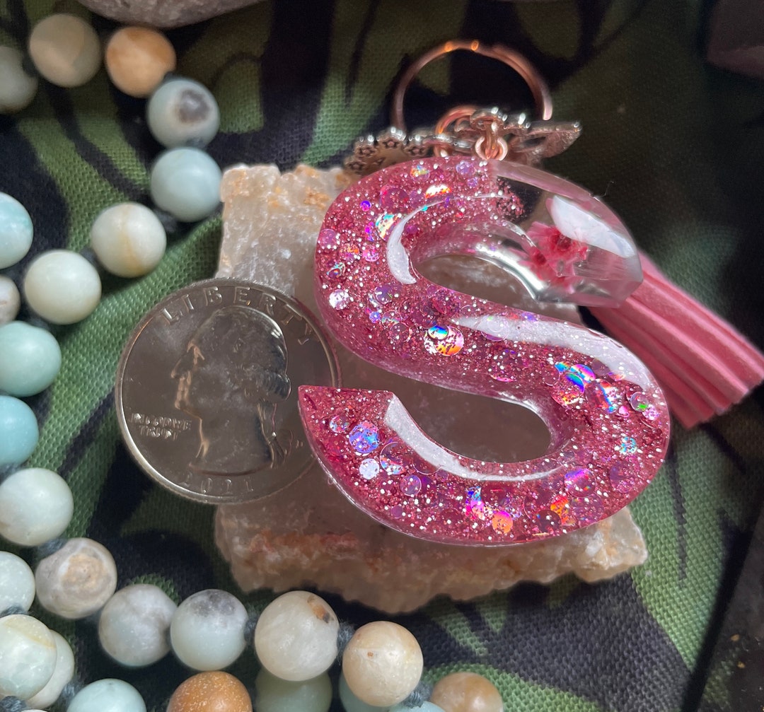 Custom Glitter Keychain, Glitter Letter Keychain, Resin Letter Keychain ...