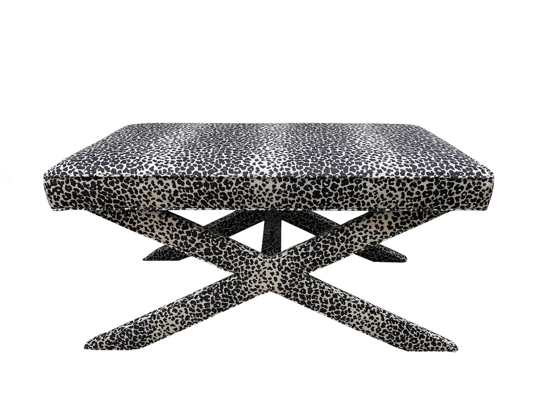 2 Large Custom Upholstered X Benches pictured in Schumacher Leopard ...
