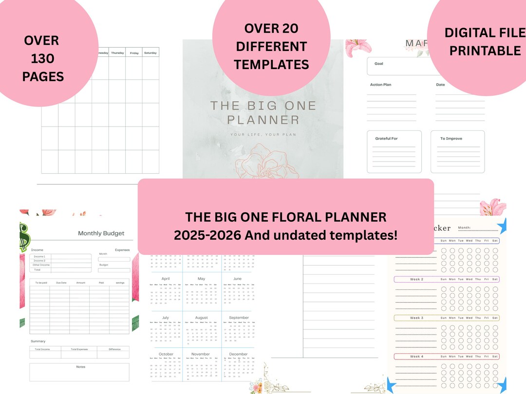 The Big One Printable Floral Planner Digital - Etsy
