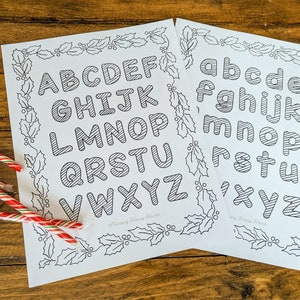 Christmas Alphabet Colouring Pages Printout and Posters for Kids (candy ...