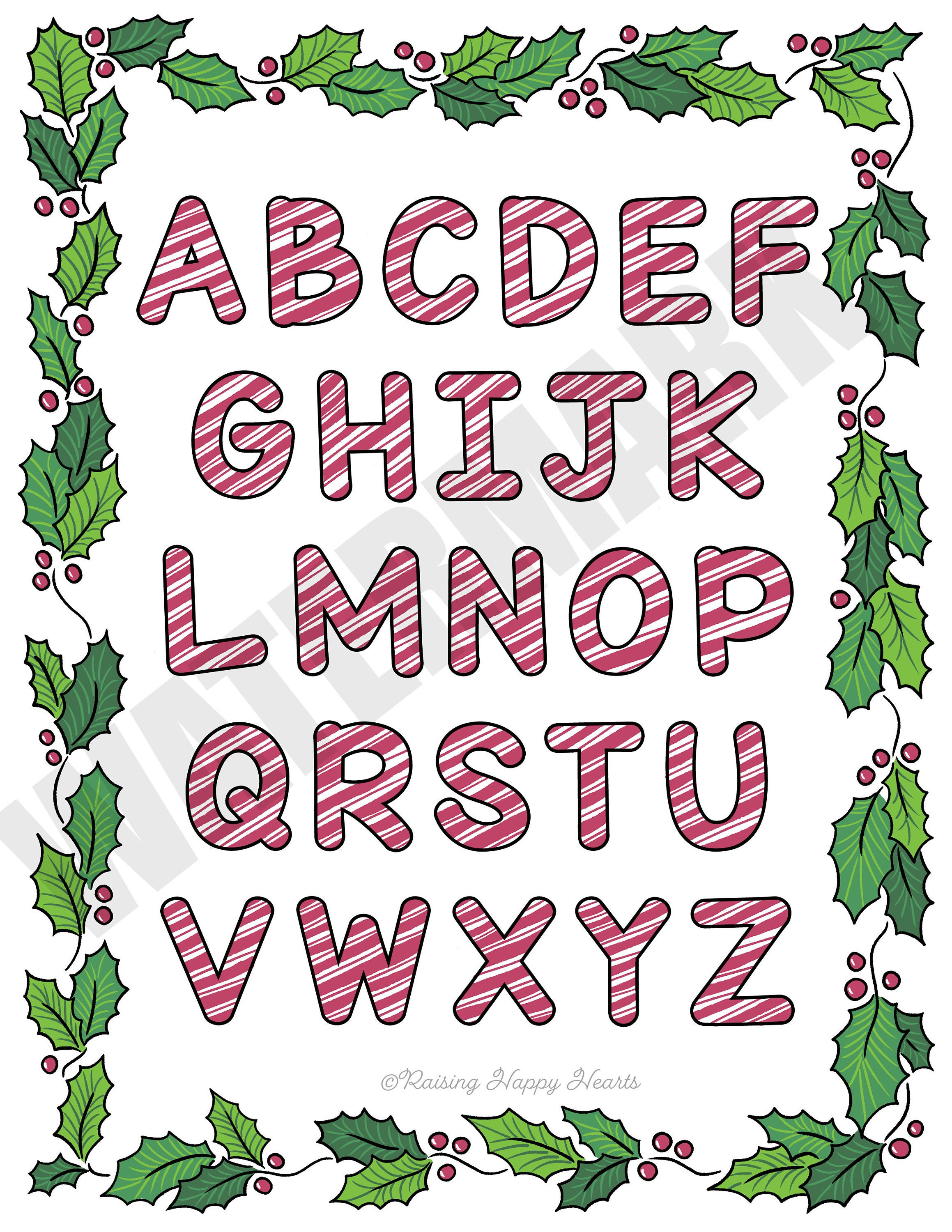 Christmas Alphabet Colouring Pages Printout and Posters for Kids (candy ...